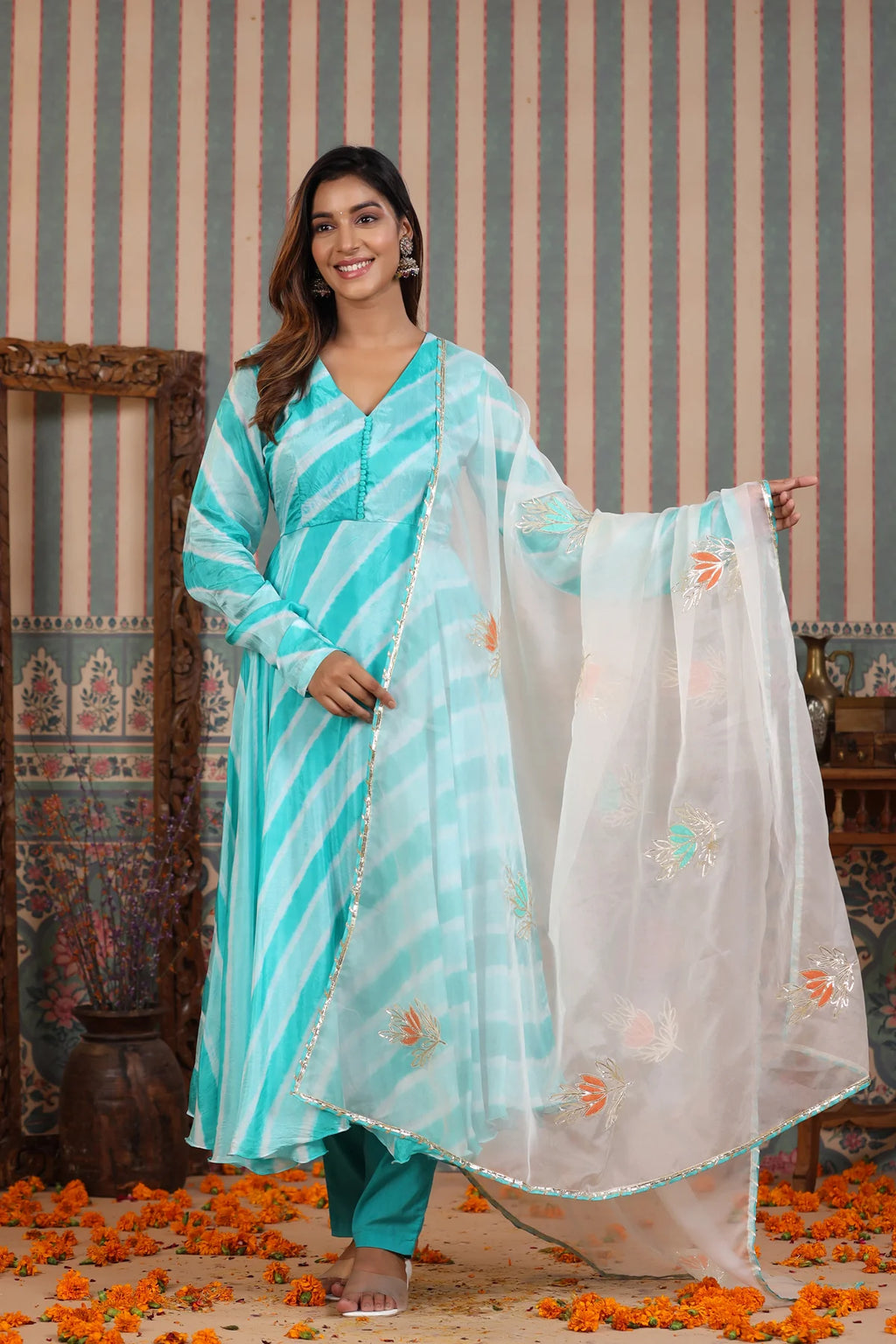 Sea Green Muslin Tie And Dye Suit Set – Ria Fashions