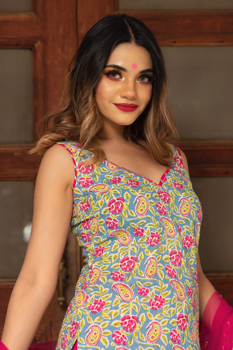 Cotton Green Printed Suit Set | Suit Set in USA