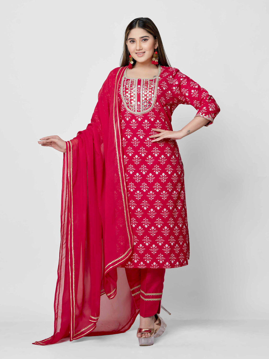 Red Embroidered Cotton Kurta Pant Set – Ria Fashions