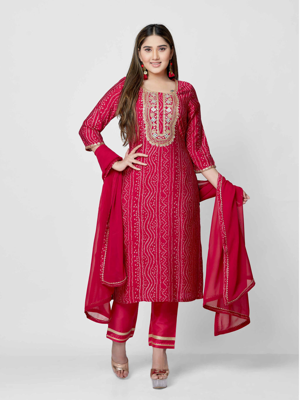Red Embroidered Cotton Kurta Pant Set – Ria Fashions