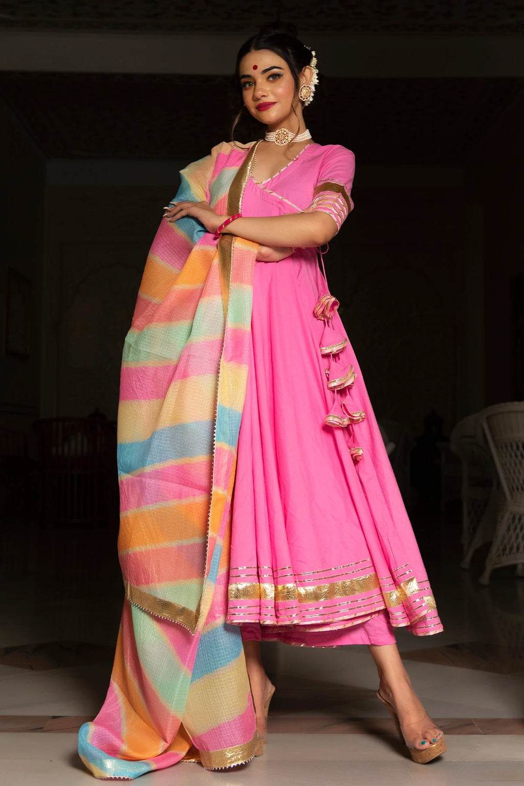 Pink Cotton Angrakha Anarkali Suit Set | Indian Ethnic wear online USA ...